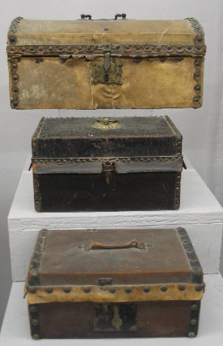 Three Lock Boxes. Two Small Leather Covered Boxes W
