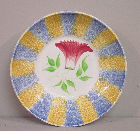 Rainbow Spatterware Saucer. Good Colors Of Yellow