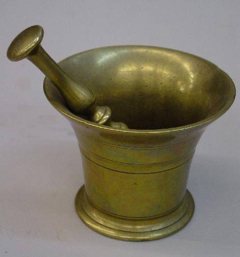 Early Bell Metal Mortar And Pestle. Tapered Sides
