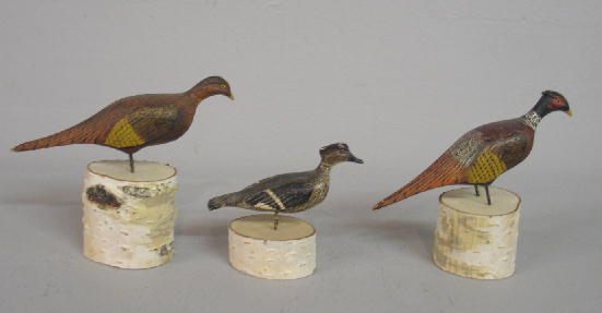Three Small Bird Carvings. Wood With Original Pai