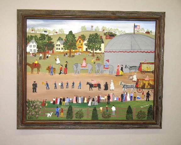 323: OIL ON CANVAS PAINTING BY "TELLA KITCHEN". Folky c