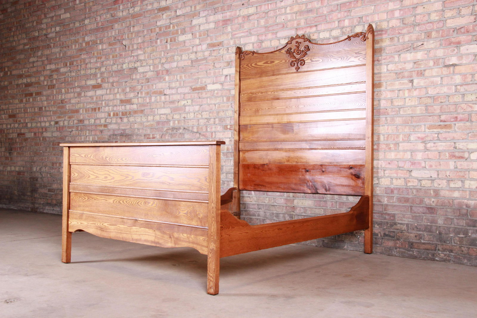 Authentic Antique Carved Oak Full Size Bed Circa 1900