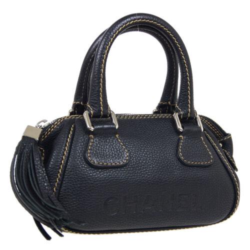 Authentic Chanel Fringe Cc Hand Bag 8392336 Purse Black