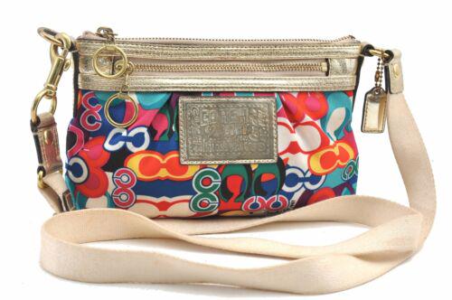 Coach Poppy Line Shoulder Cross Body Bag Nylon Leather