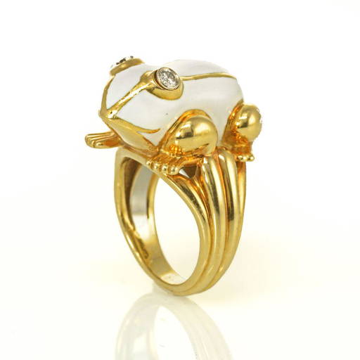 David Webb Frog Platinum & 18K Yellow Gold White Enamel (#0356P) on Jan ...