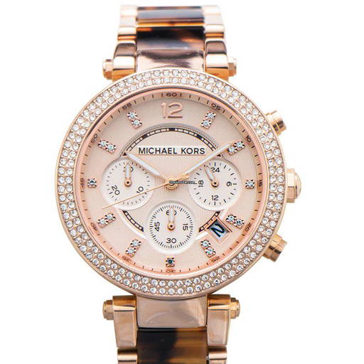 Michael Kors Parker Chronograph Quartz Rose Gold Dial Crystal Bezel ...