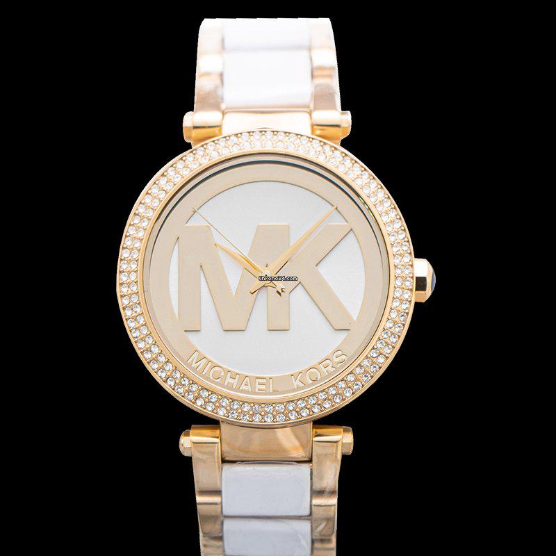 Michael Kors Parker Gold-Tone and White Acetate Ladies Watch - MK6313 ...