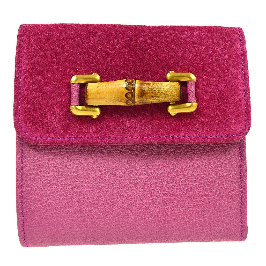 GUCCI Bamboo Line Wallet Purse Pink Nubuck Leather 035 0959 1861 0 gucci-bamboo-line-wallet-purse-pink-nubuck-leather-035-0959-1861-0