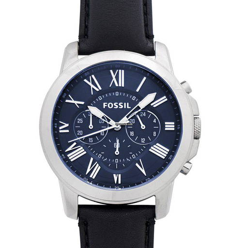 Fossil Grant Blue Dial Black Leather Men's Watch 44mm - FS4990 (#0074H ...