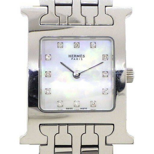 Hermes H Watch HH1.210 Quartz 12P Diamond White Shell Dial Ladies Watch ...