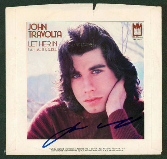 John Travolta Signed Let Her In 45 Rpm Album Cover Bas #bg83006