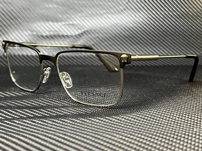 Versace Ve1276 1256 Matte Black/gunmetal Rectangle 55 Mm Men's Eyeglasses