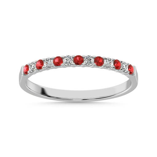 14k White Gold 1/4 Ct.tw. Alternate Diamond And Ruby Machine Band