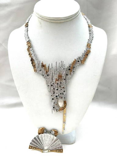 Erte 14k Dia Pearl Multi Stone Ster Necklace & Brooch Specian Erte ...