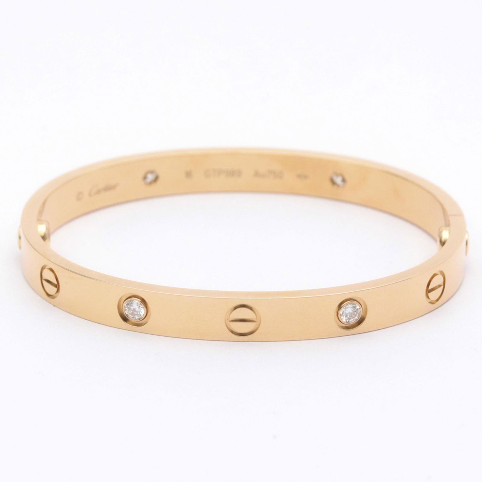 Polished CARTIER Love Bracelet 4P Diamond #16 18K Pink Gold B6069917 ...
