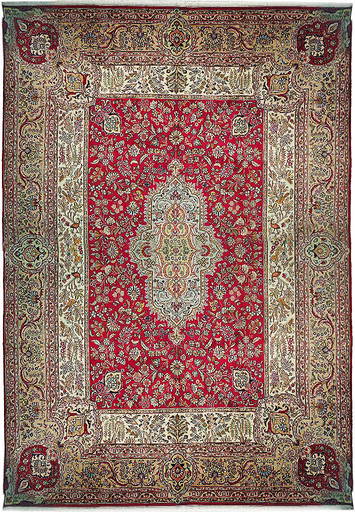 10 X 13 Red Original Persian Kerman Shah Abbas Rug