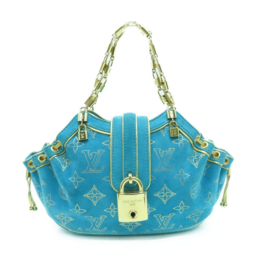 Louis Vuitton Lv Limited Edition Lock Evening Hand Bag Suede Blue Auction