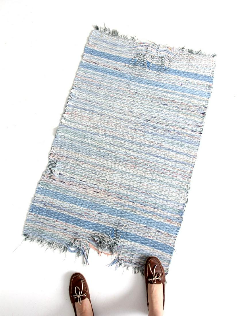 Vintage Blue Farmhouse Rag Rug Auction
