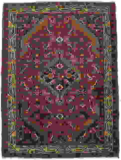 Tribal Geometric Design Vintage Red 4x5 Oriental Rug Farmhouse Handmade ...