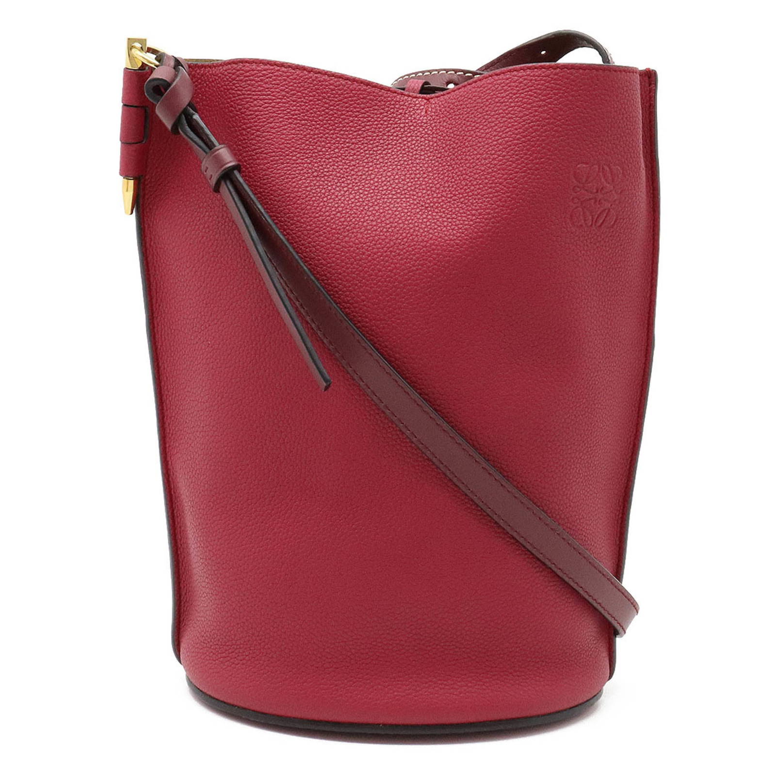 Loewe Loewe Anagram Gate Bucket Shoulder Bag Leather Wine Red Bordeaux ...