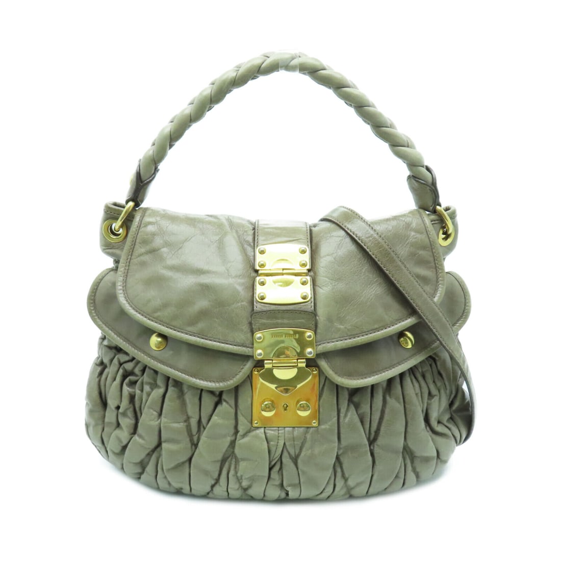 Miu Miu Ghw Coffer Bag 2way Shoulder Bag Handbag Calfskin Leather Grey ...