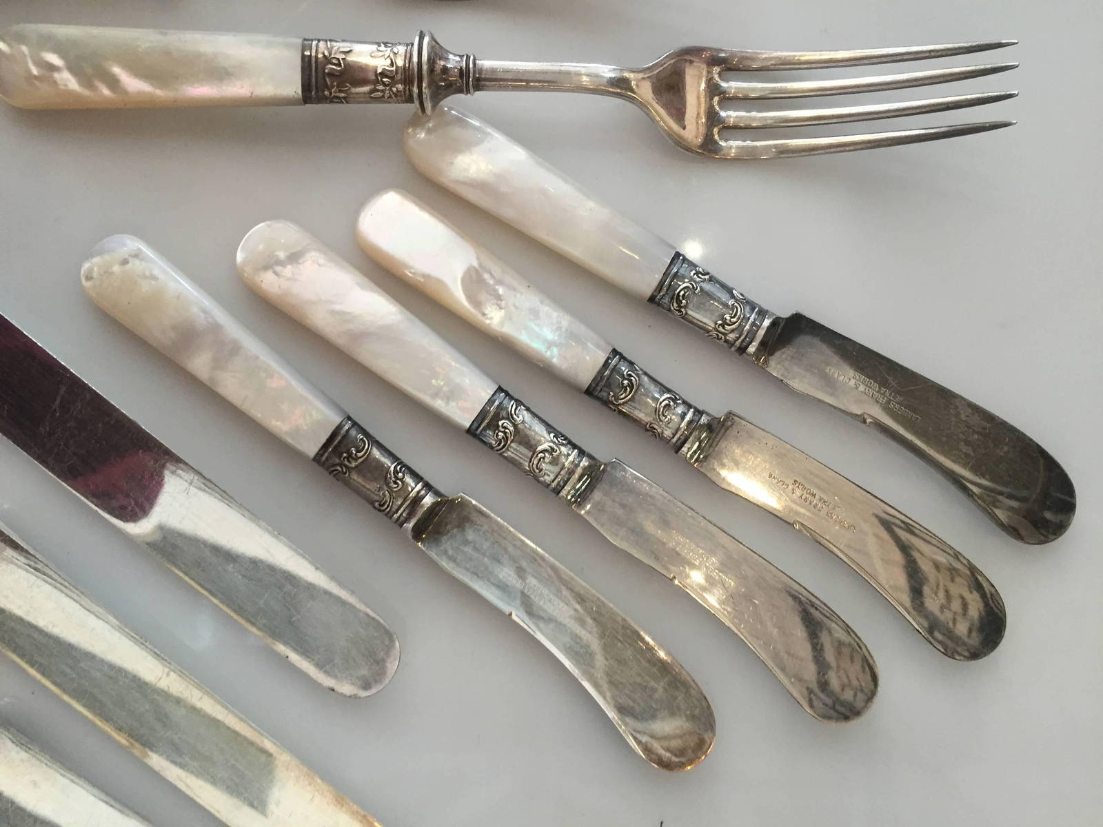 Antique Fish Flatware Set Sterling Silver With Mother-of-pearl Set Of ...