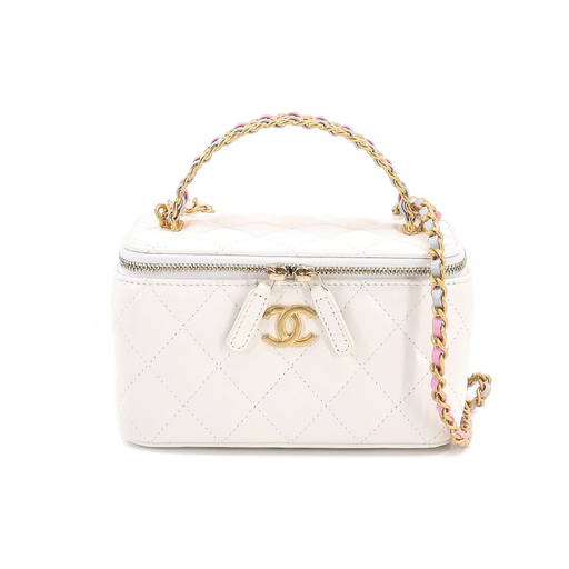 Chanel Matelasse Small Vanity 2way Hand Chain Shoulder Bag Leather White