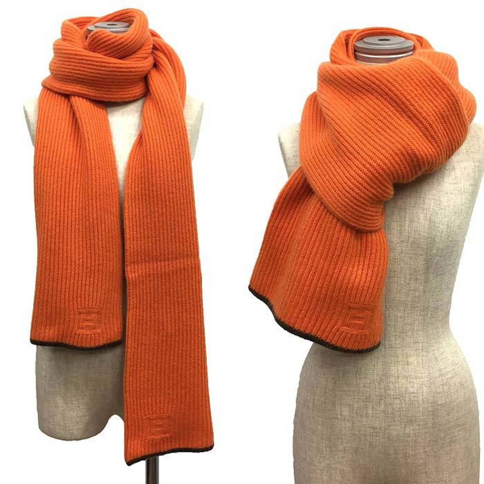 Hermes Hermes Cashmere Muffler Orange Men's Women's Auction