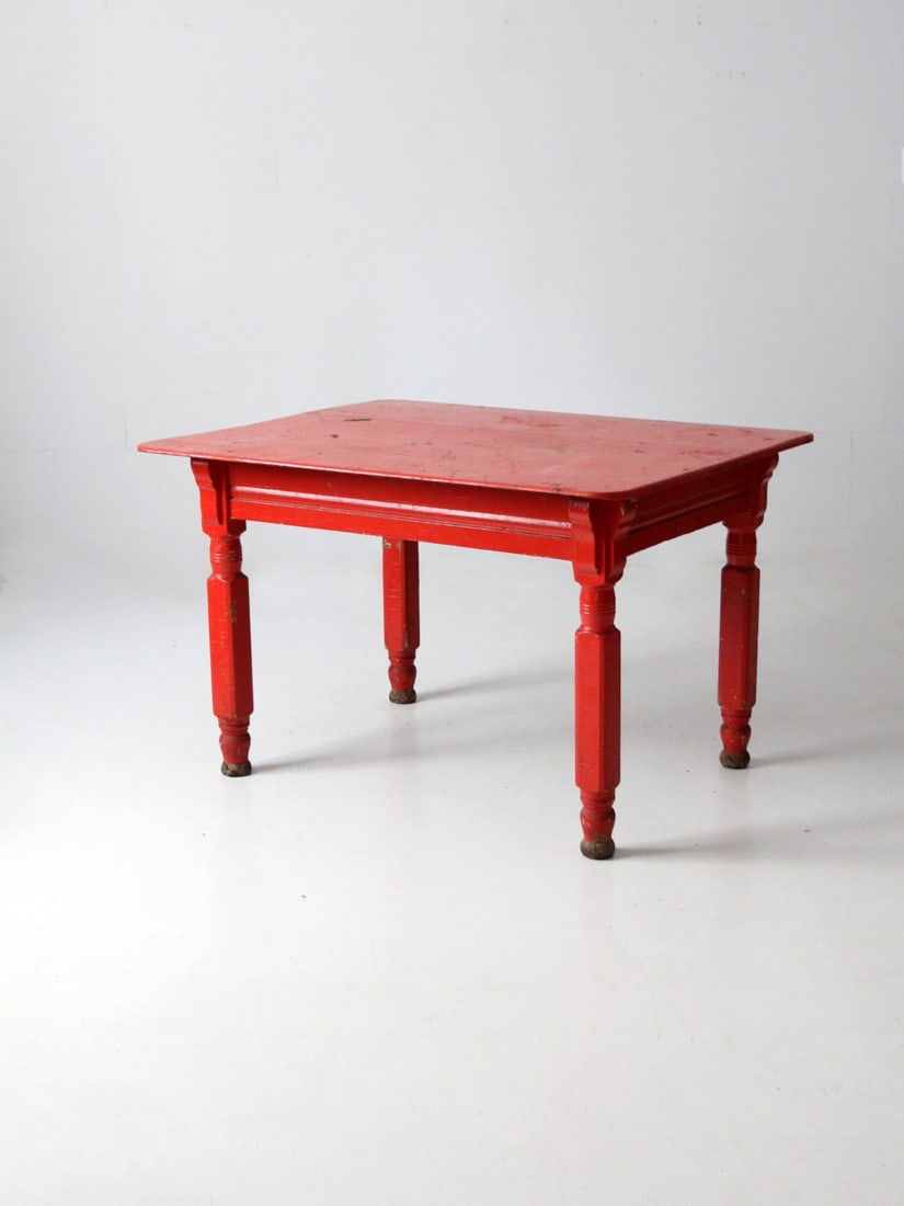 Antique Red Wood Table Auction