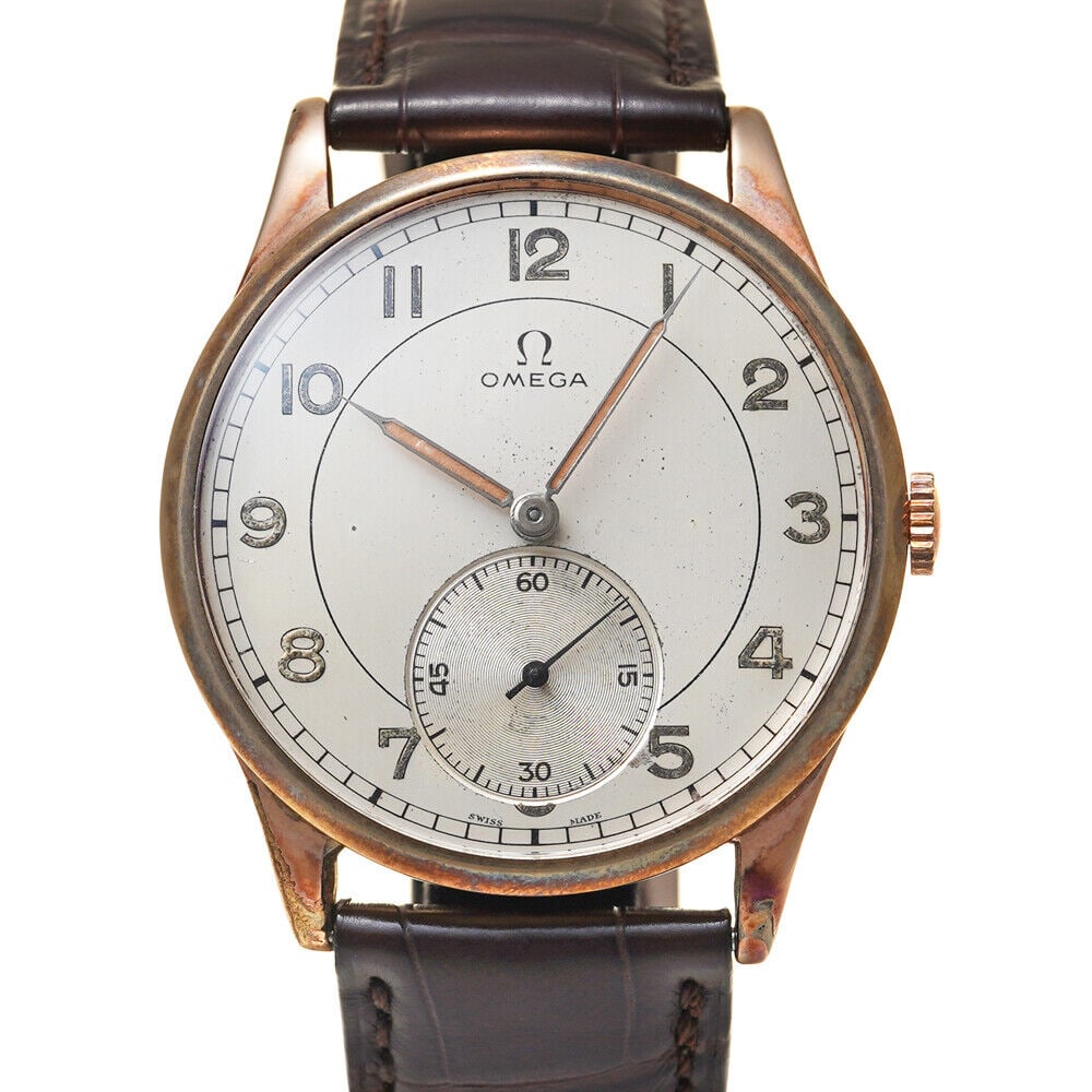 Omega Round Ref.**** K14 Pink Gold Silver Dial Manual Winding Mens ...