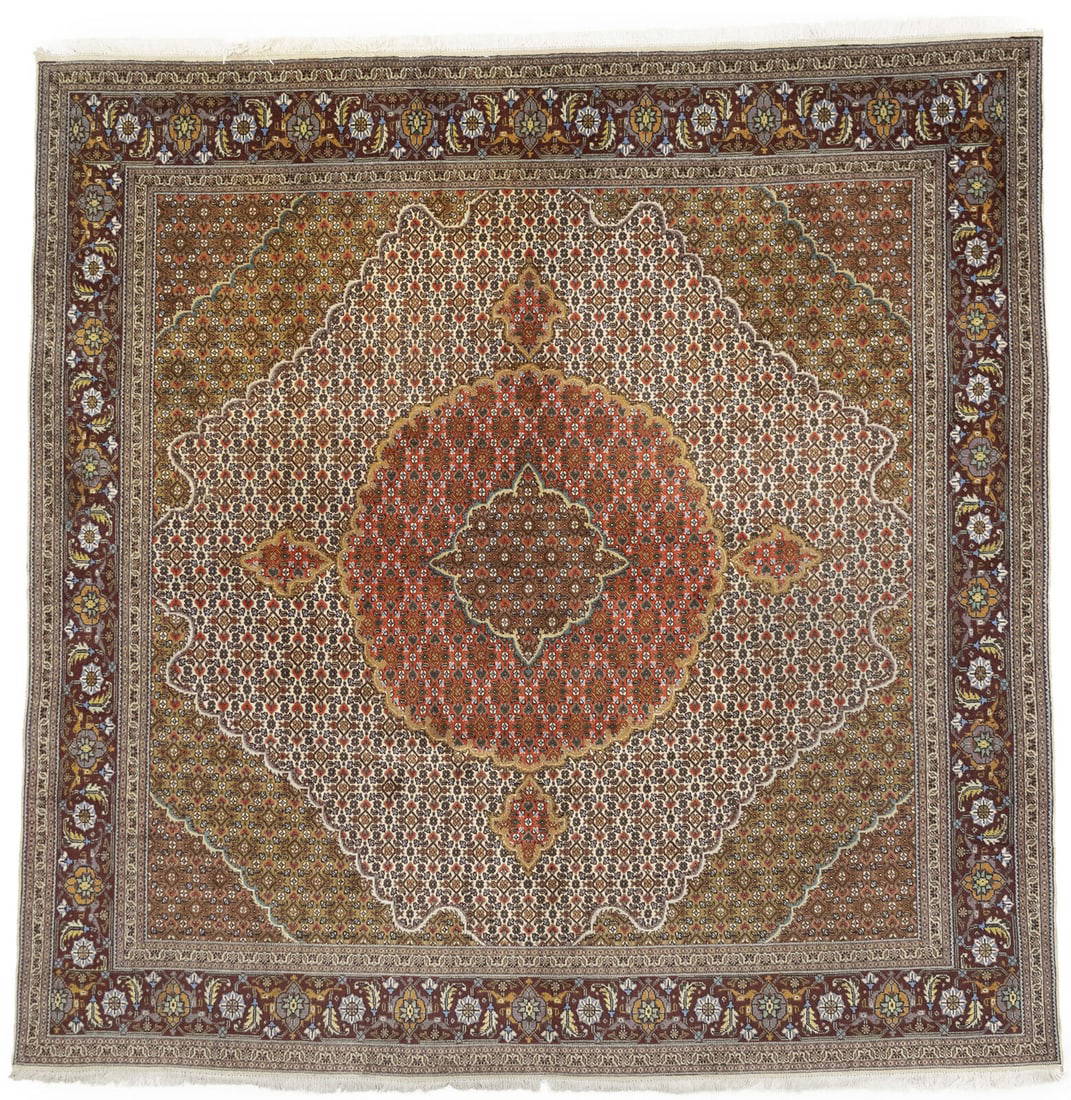 Cream Floral Traditional Classic 8x8 Fish Mahi Wool Oriental Rug Square ...