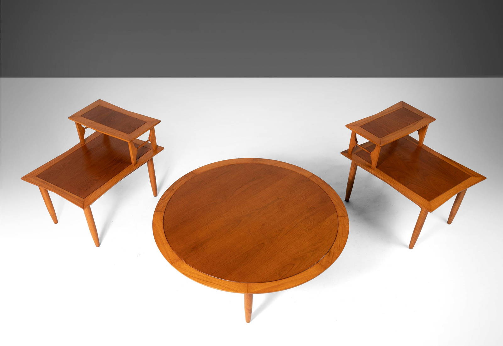 Round Coffee Table And Pair Of 2-tier End Tables Attributed To Lubberts ...