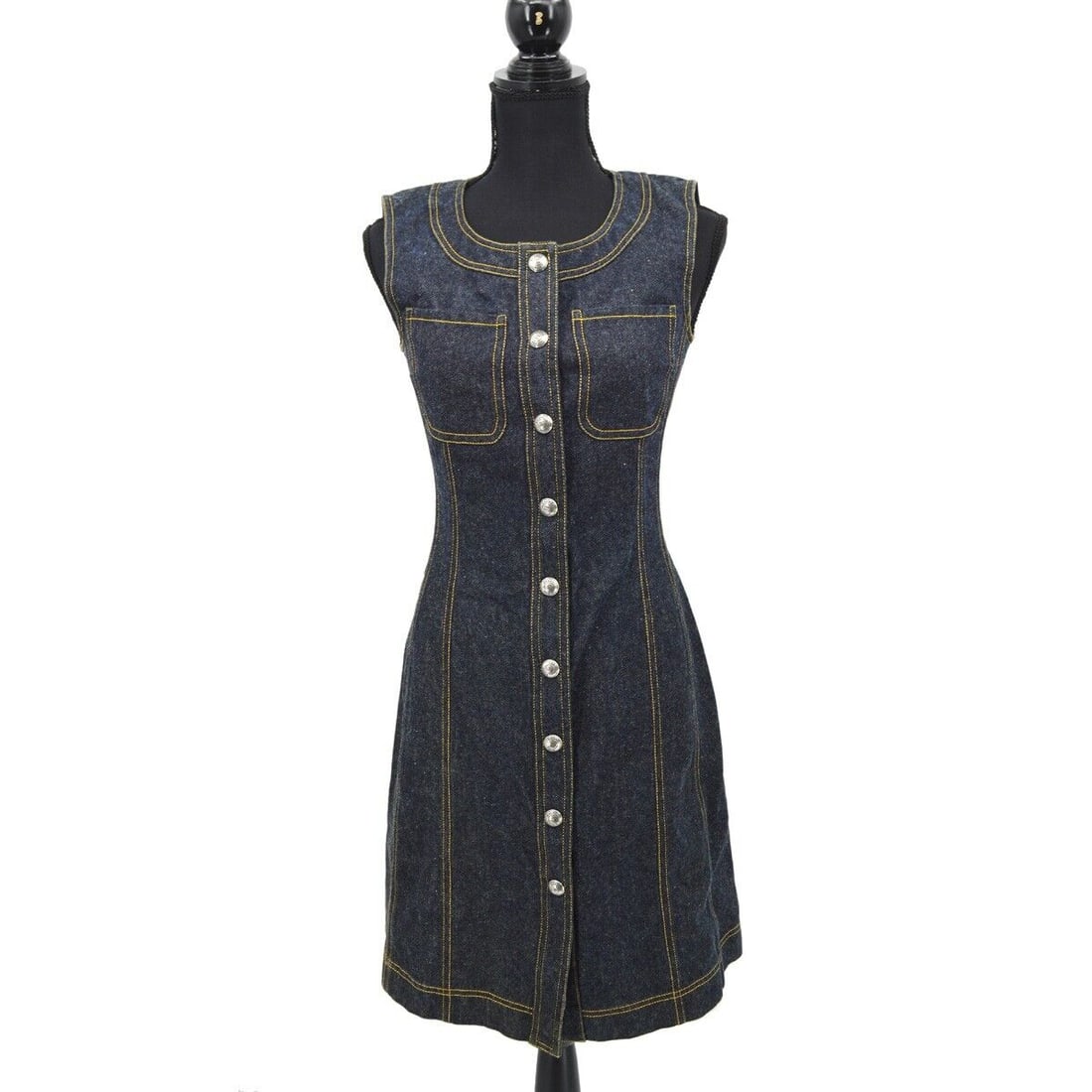 Chanel E97#36 Cc Logos Sleeveless Denim One Piece Dress Skirt Indigo ...