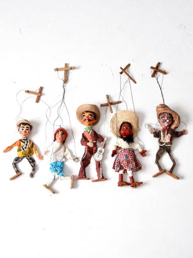 Vintage Mexican Marionettes Collection Hand Painted Puppets Paper Mache ...