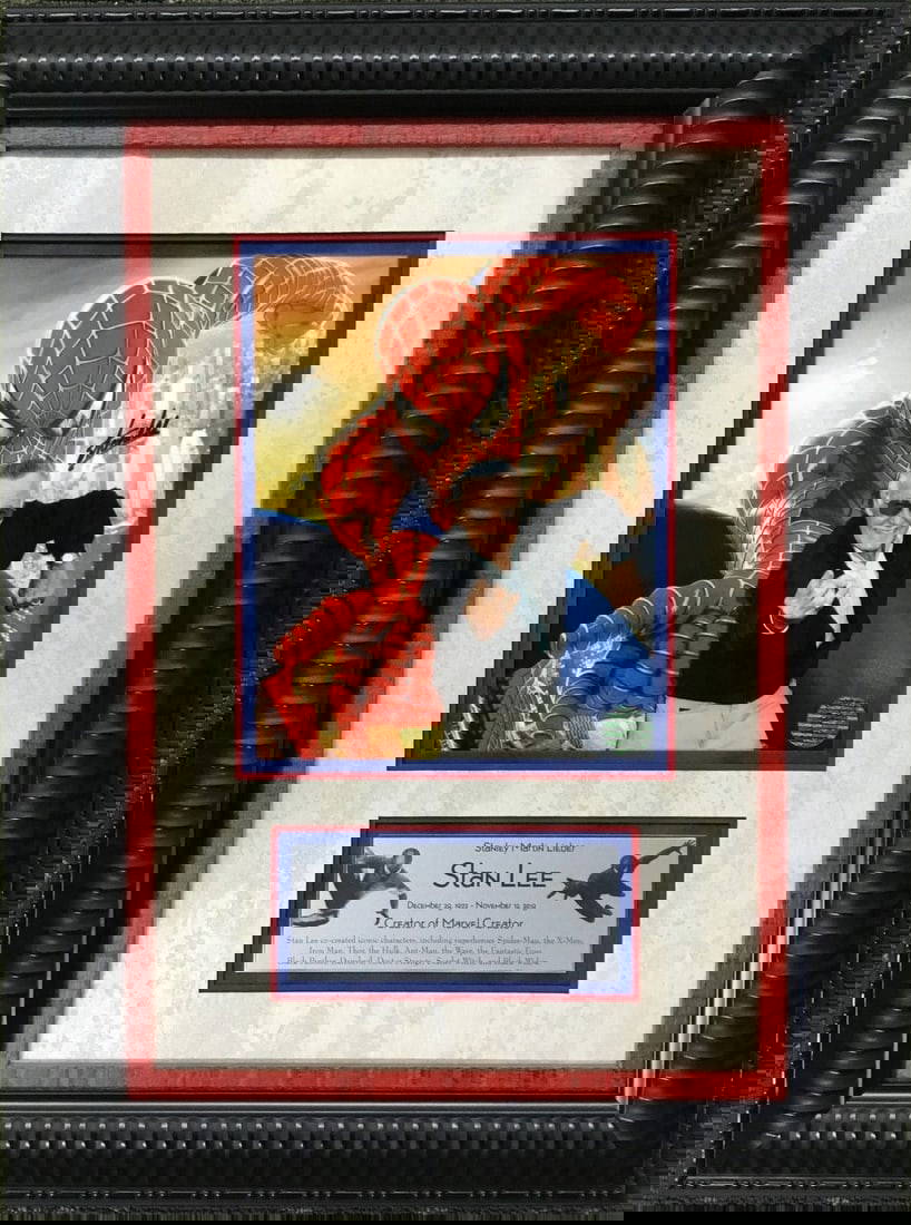 Stan Lee Marvel Spiderman Signed Photograph Custom Framed Auction