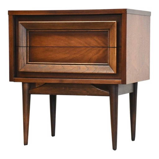Basic Witz Mid Century Walnut Nightstand Two Drawer 22in Wide 24.25in Tall