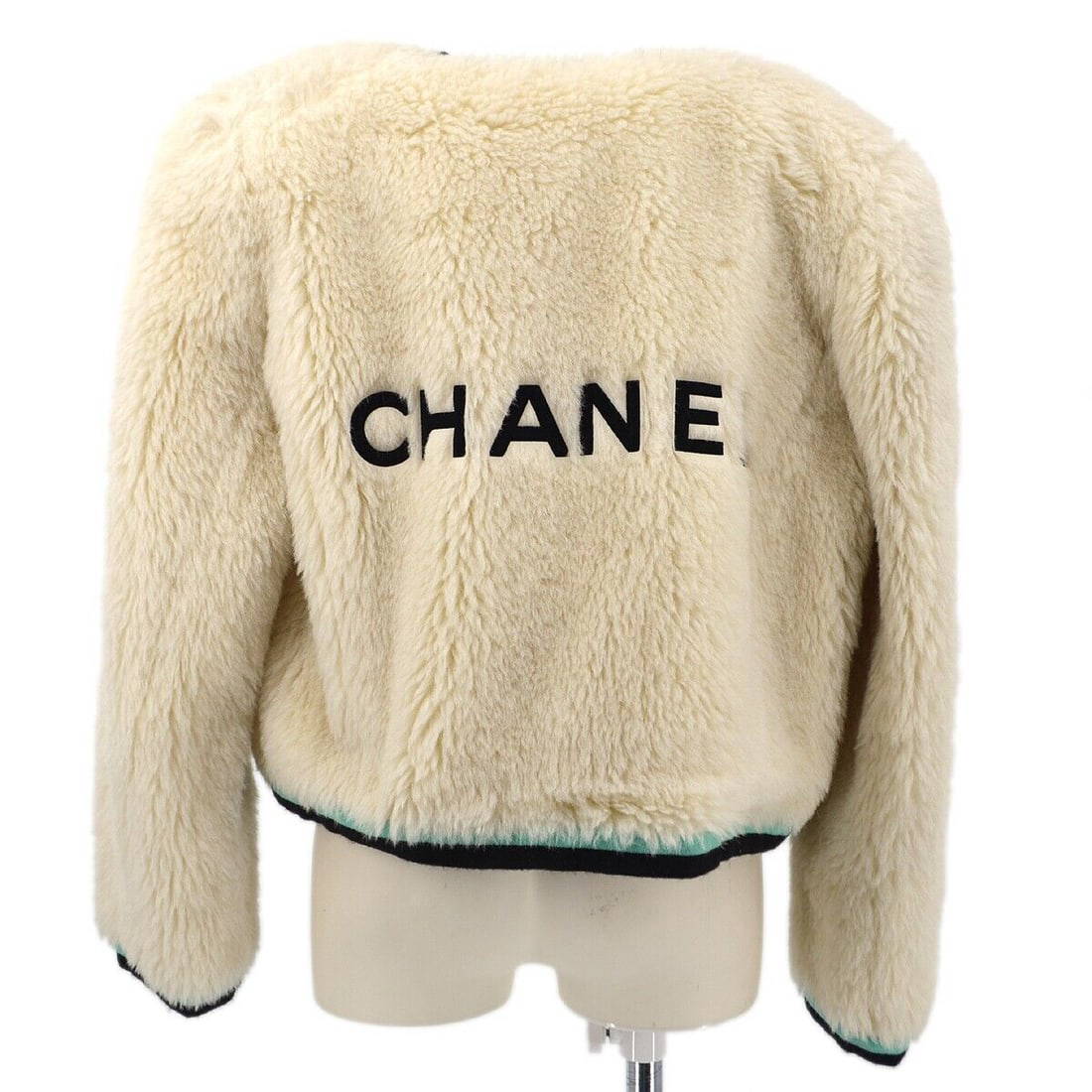 Chanel Vintage Fur Jacket Ivory Blue Alpaca Cotton Mid-length Auction