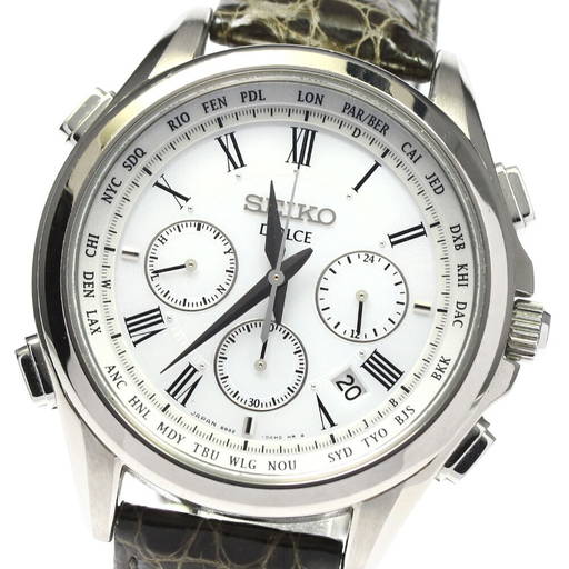 Seiko Dolce Chronograph Solar Radio Wave Mens Watch Silver Dial