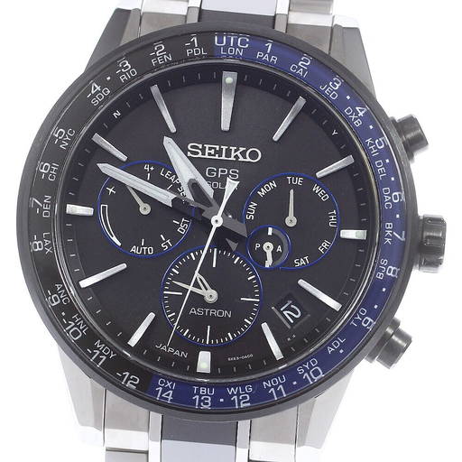 Seiko Astron Men's Solar Radio Wave Titanium Ceramic Watch Black Dial