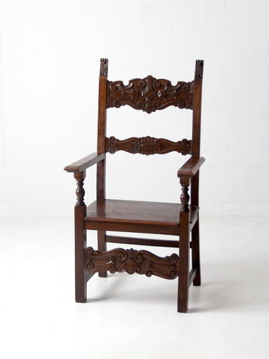 Vintage Italian Renaissance Throne Chair With Patina