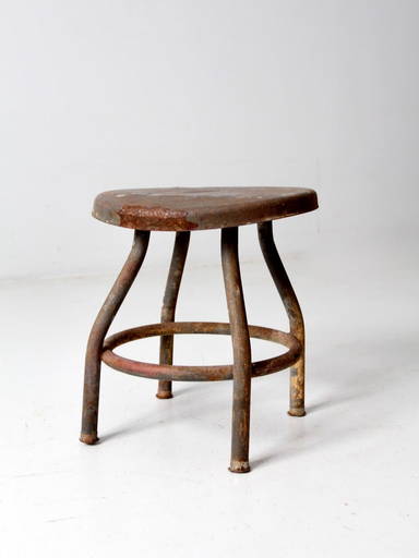 Vintage Industrial Metal Stool With Sloped Seat