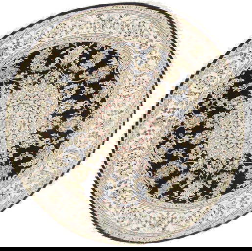 Floral Medallion Hand Knotted Round Rug 6x6 Wool Silk