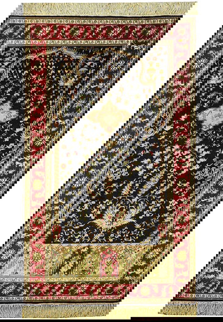 Handmade 3x5 Black Burgundy Green Gold Silk Area Rug Auction