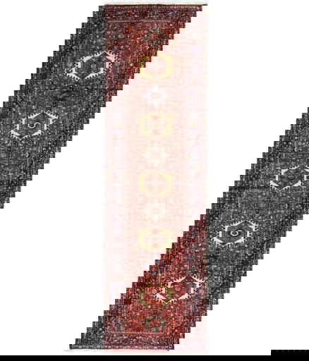 Vintage Geometric Red Wool Runner Rug 3.8ft X 12.7ft