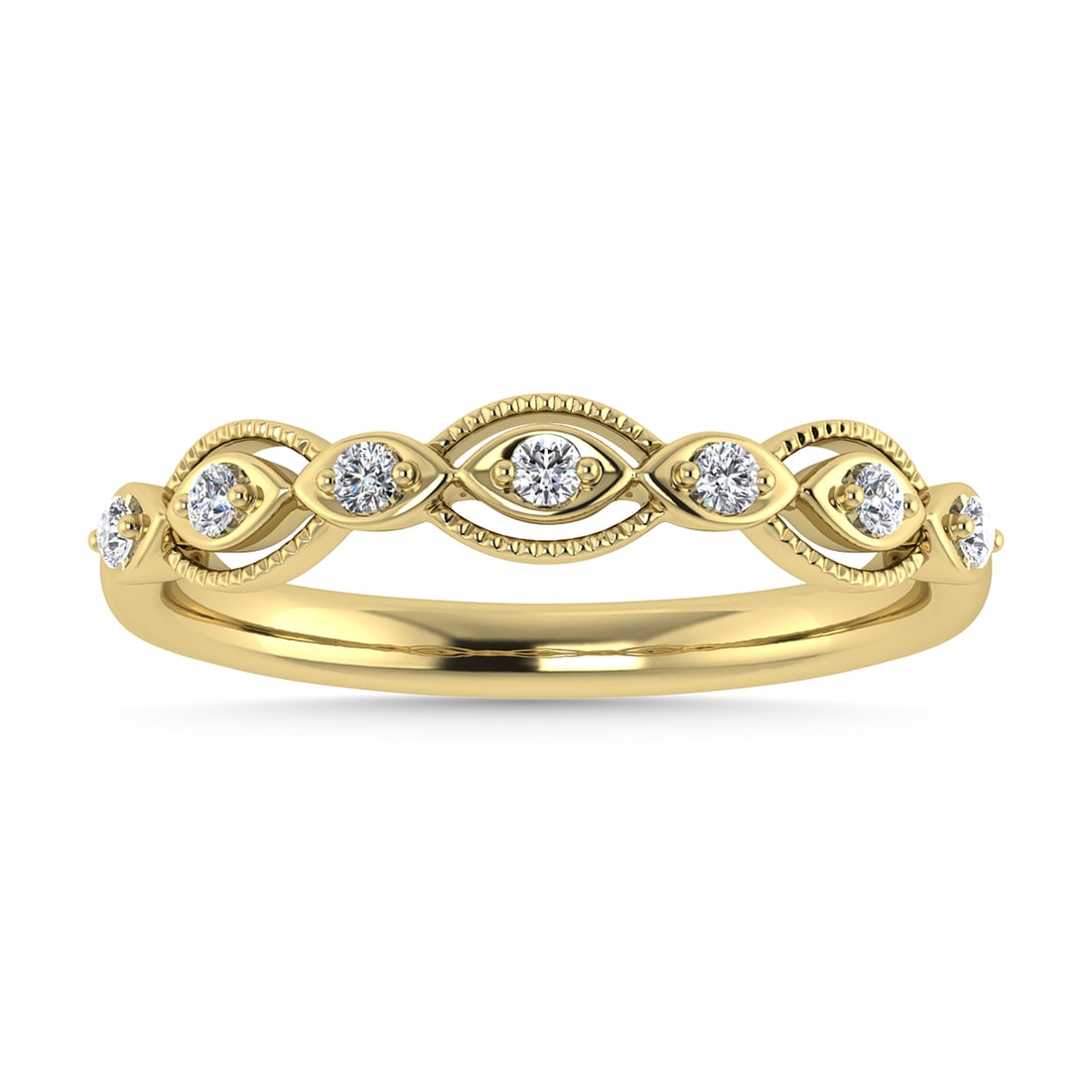 14k Yellow Gold Diamond Stack Band 1/6 Ct 7 Round Diamonds Sizes 4-9 ...