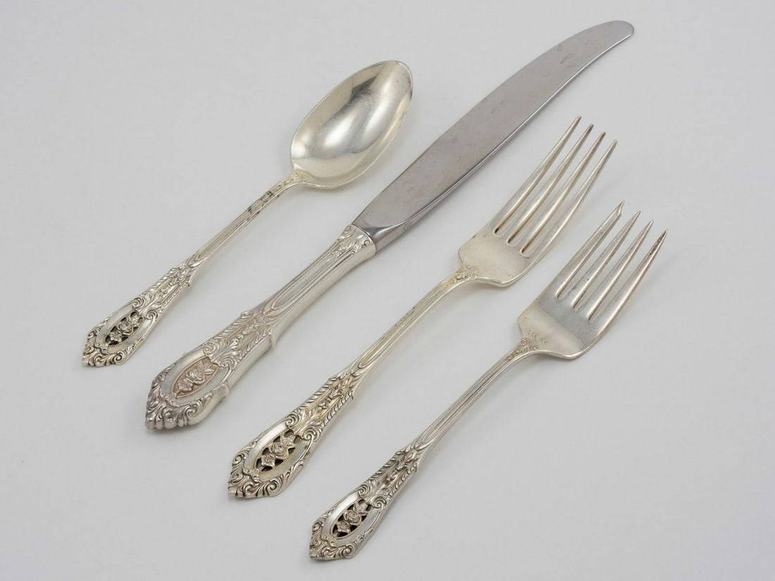 Wallace Rose Point Sterling Silver 4 Piece Flatware Set Auction