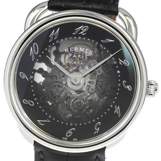 Hermes Ar.710 Arceau Skerret Men's Automatic Watch Black Skeleton Dial