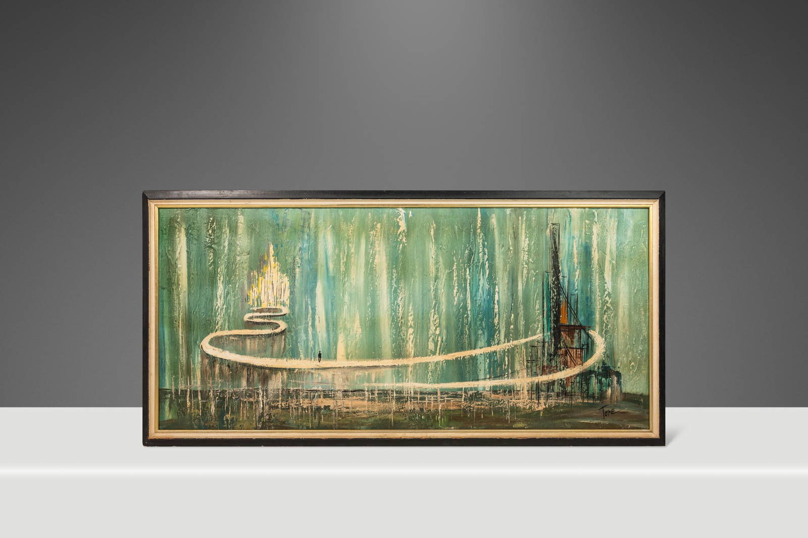Signed Mid-century Modern Abstract Surrealism Cityscape Oil On Canvas ...