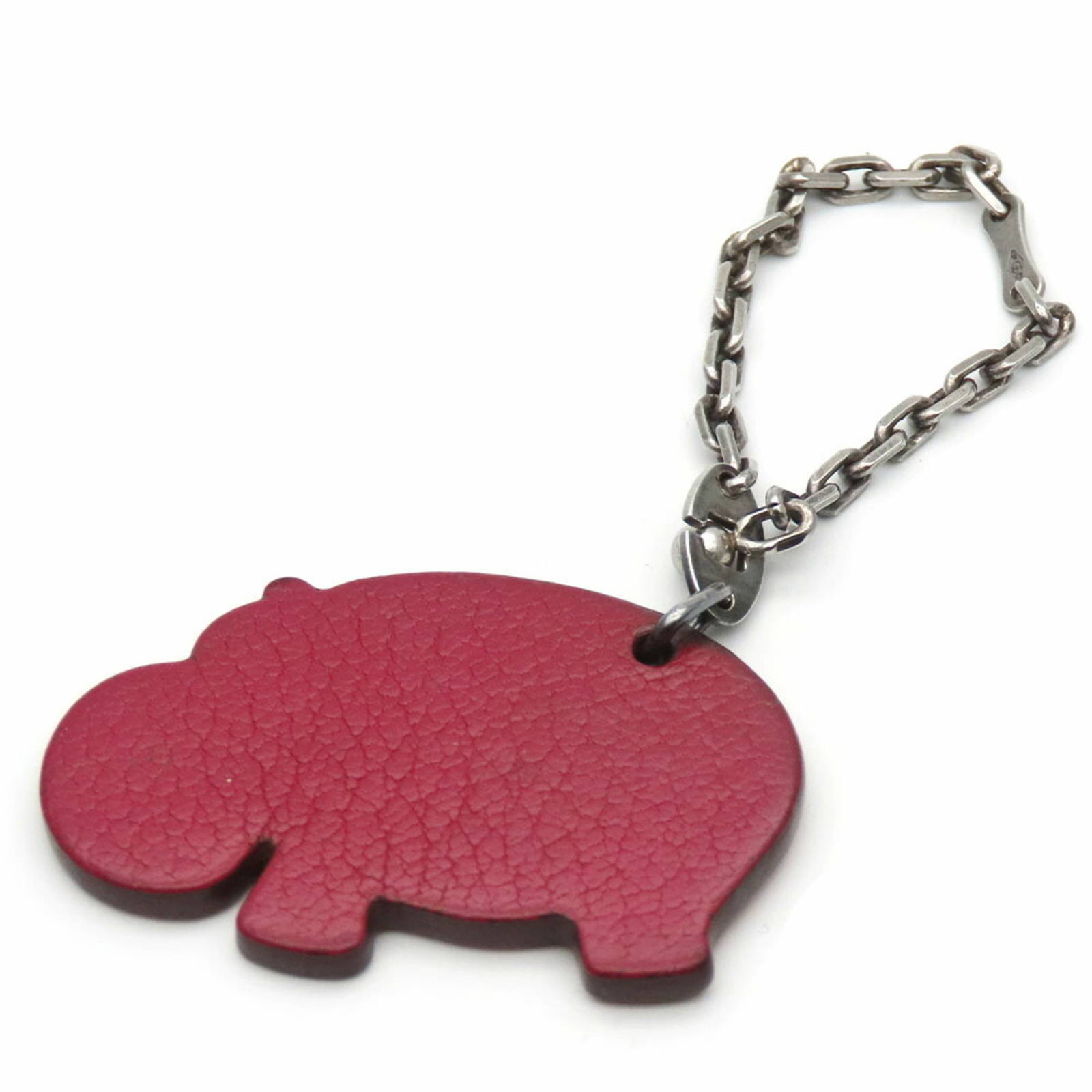 Hermes Hippo Keyring Leather Silver 925 Orange Pink 3.3cm X 5.3cm Auction