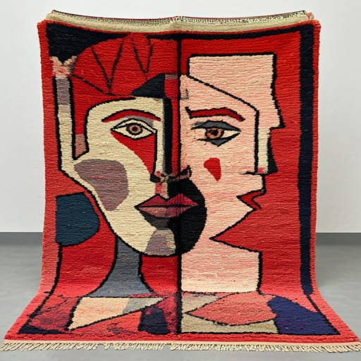 87 X 94 Moroccan Berber Rug With Picasso-inspired Design Auction